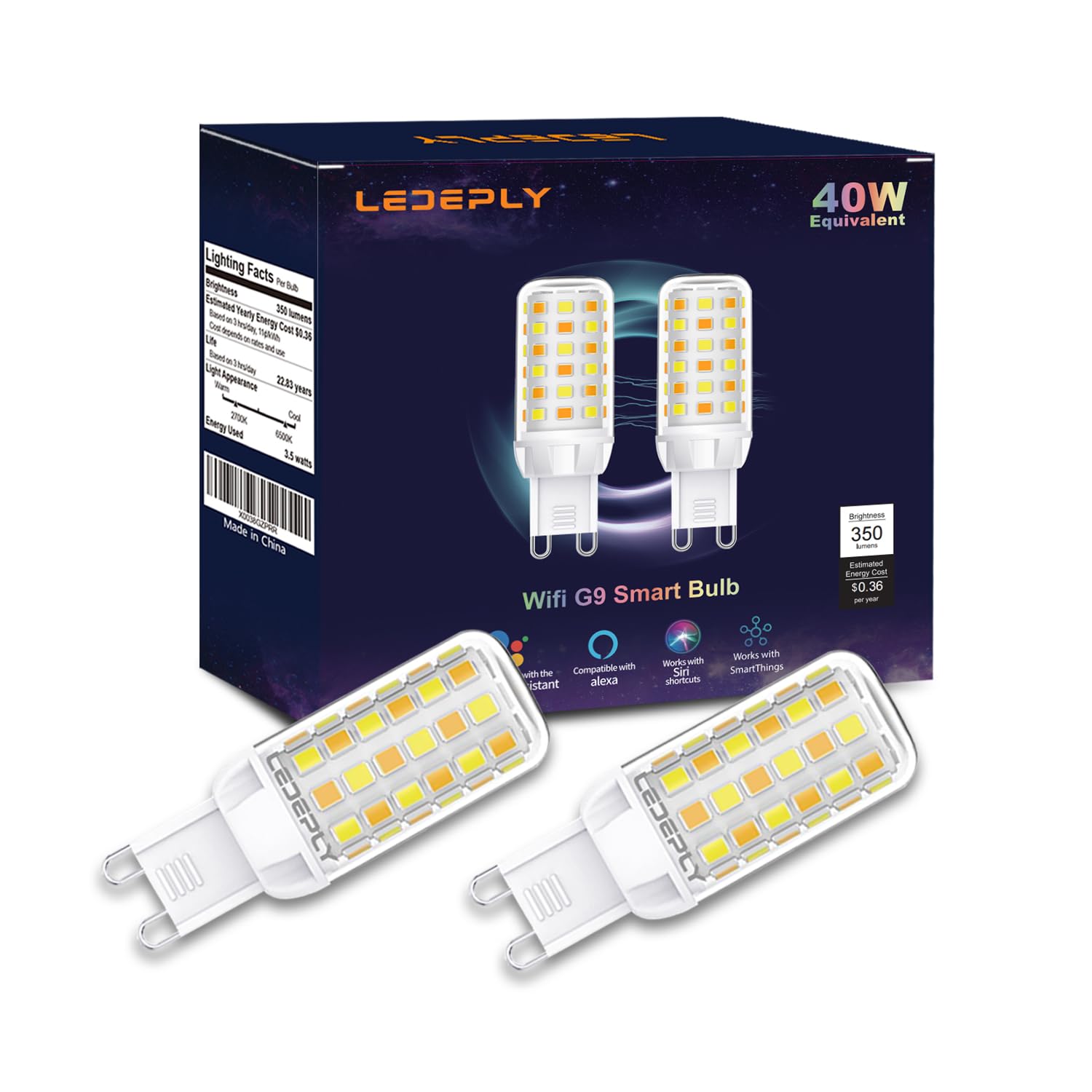 5W=40W, LED Smart Bulb, A15 Globe Shape, Compatible with Alexa, Google Home, E12, Dimmable, WiFi, Color Changing, Tunable White 2700K-6500K, G45 Ceiling Fan Light Bulbs, 2 Pack, No hub Required