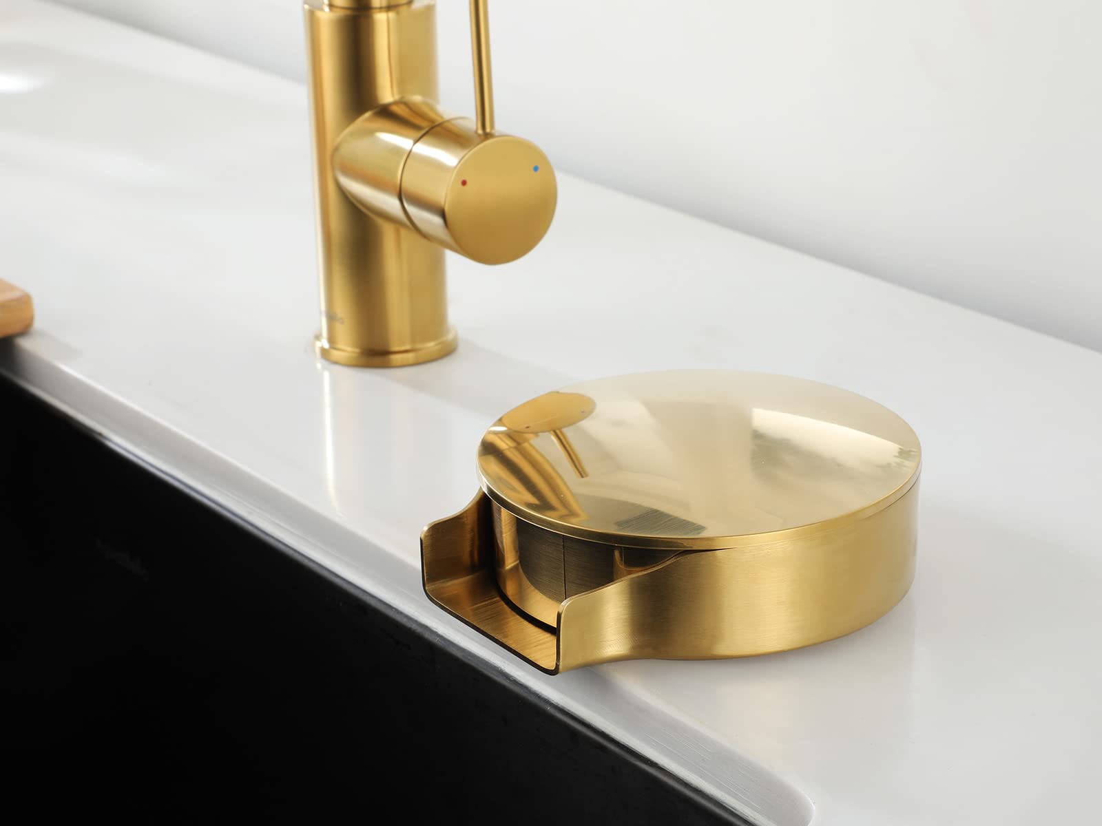 AguaStella ASR01GS Brushed Gold Metal Glass Rinser for Kitchen Sink with Cover, Kitchen Sink Cup Riner, Bar Glass Rinser, Kitchen Sink and Bar Sink Accessory