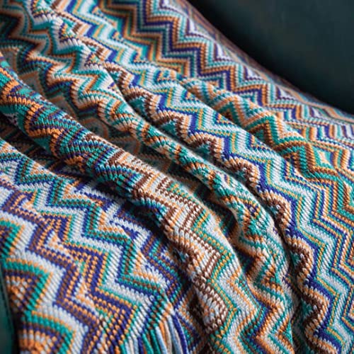 BATTILO PTY Boho Throw Blanket,Bohemian Throw Blankets with Tassel,Decorative Cozy Fall Christmas Throw Blankets for Couch Sofa Picnic (Blue, 50"×60")
