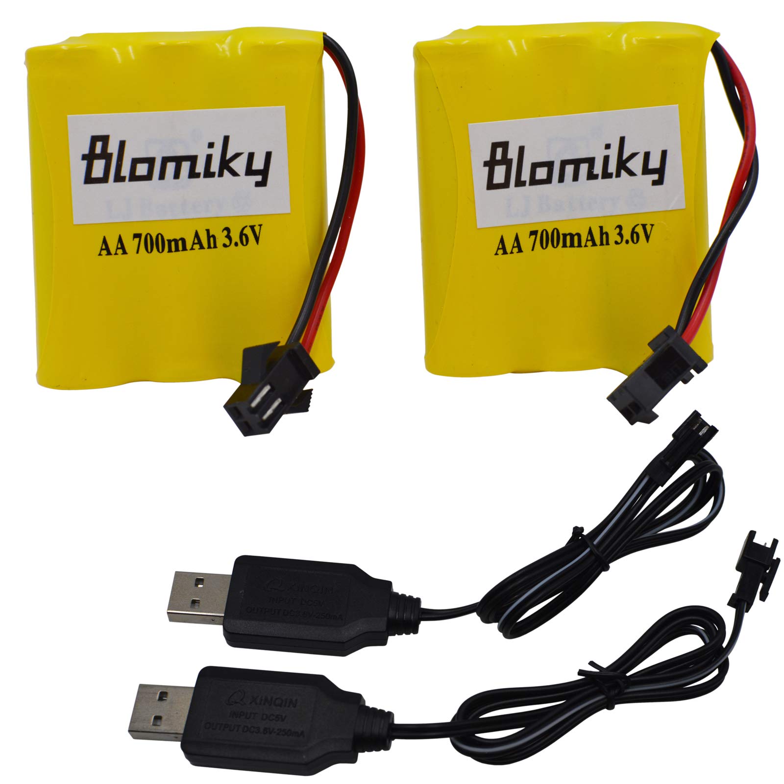 Blomiky 2 Pack 3.6V 700mAh AA Nicd Rechargeable Battery Pack with SM-2P 2 Pin Plug and USB Charger Cable for SY-E571 RC Excavator RC Cars 3.6V Battery and USB 2