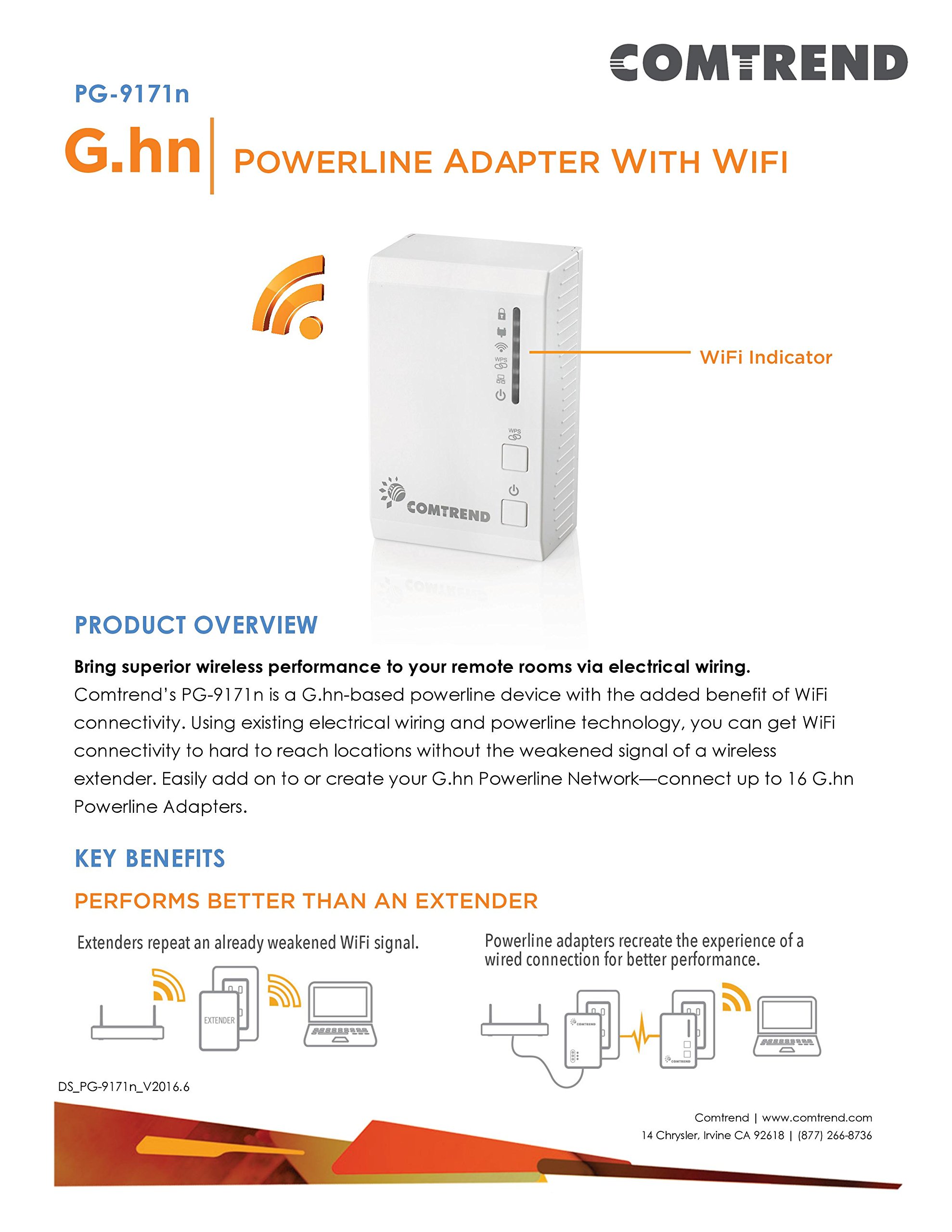 Comtrend G.hn 1.2 Gbps Powerline with WiFi Combo Kit PG-9172+PG-9171nKIT