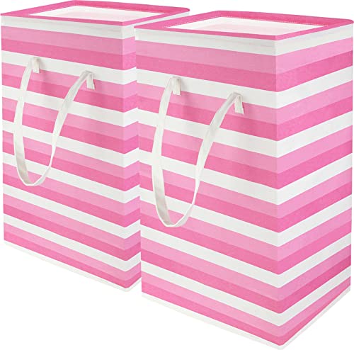 CLOCOR 2 pack Pink Laundry Basket,75L Each Freestanding Kids Laundry Hamper Girl,Lightweight Tall Baby Girls Room Baskets,Collapsible Nursery Hamper,Waterproof Large Toys Storage Bins(Pink)