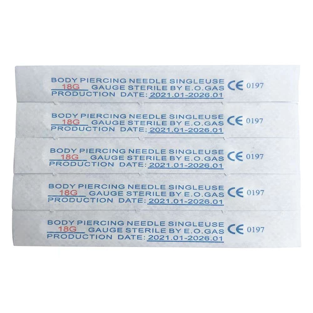 Shuiniba 18G 5 Pieces Body Ear Navel Nose Lip Nipple Piercing Needles