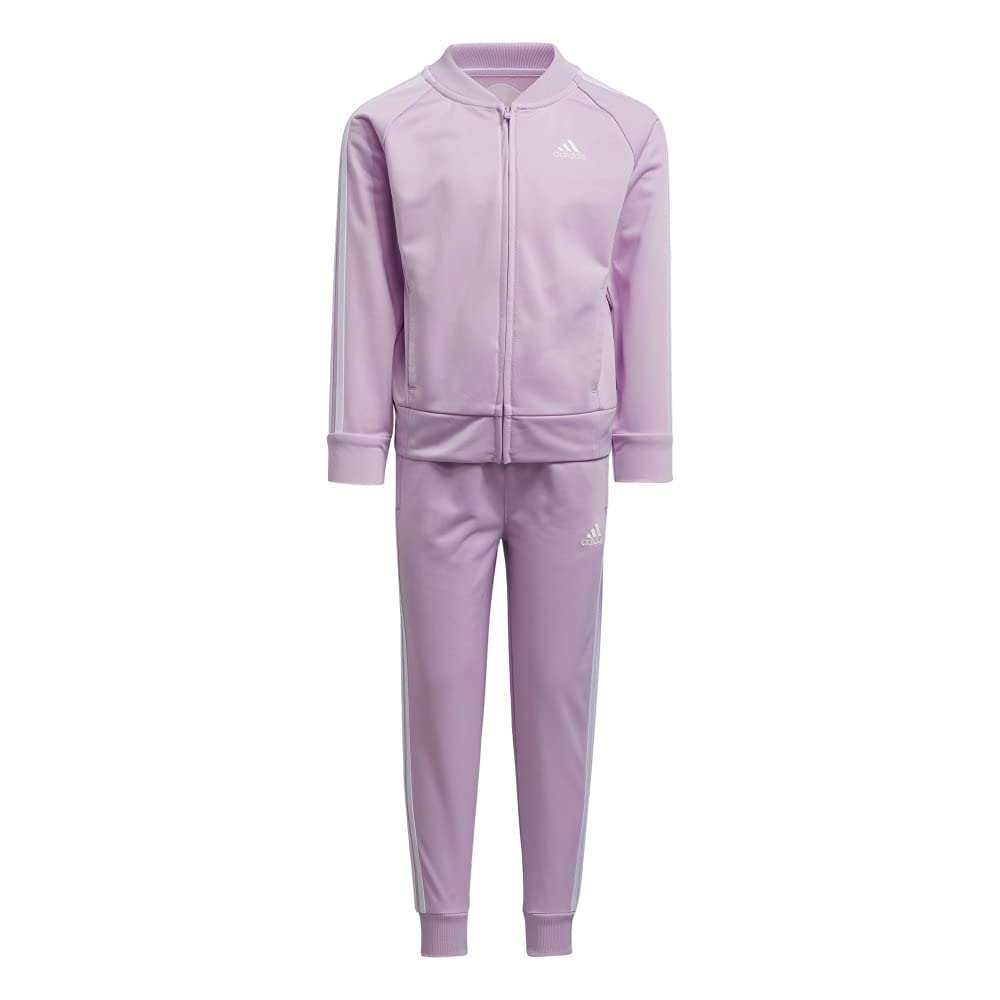 adidas Girls' Zip Front Classic Tricot Jacket and Joggers Set, Clear Lilac, 4T