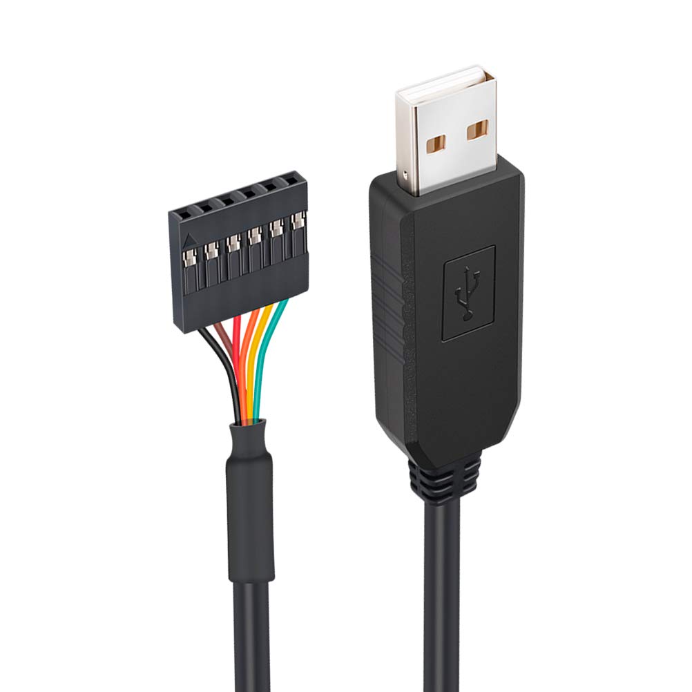 DTech USB to TTL Serial 5V Adapter Cable with FTDI FT232RL Chip 6 Pin 0.1 inch Pitch Female Socket Header UART IC Windows 11 10 8 7 Linux MAC OS (6ft, Black)