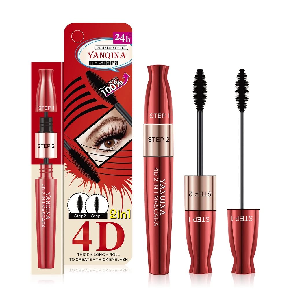 4D Silk Fiber Lash Mascara Black Volume and Length Waterproof Natural All Day Exquisitely Lush Long Lasting Charming Eye Makeup (1PCS)