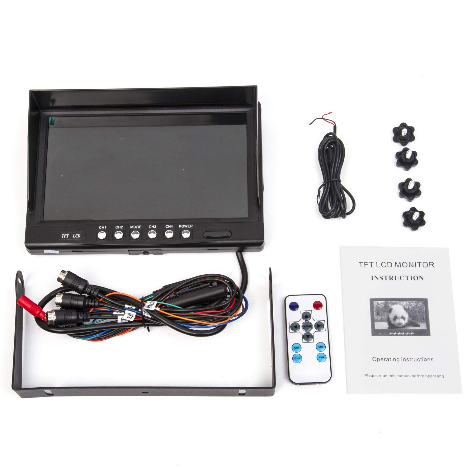 Yasoca 9" TFT LCD Car Rearview Quad Split Monitor,Remote Control, 4 Channels 4-PIN Connector Video Inputs Shockproof - 12V-24V 800480HD Screen w/Sunshade Anti-Glare