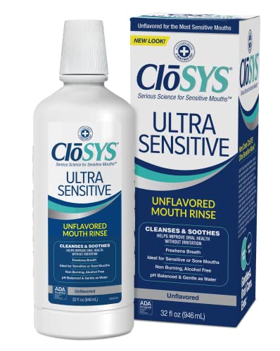 CloSYS Ultra Sensitive Mouthwash, 32 Ounce (Pack of 2), Unflavored (Optional Flavor Dropper Included), Alcohol Free, Dye Free, pH Balanced, Helps Soothe Entire Mouth