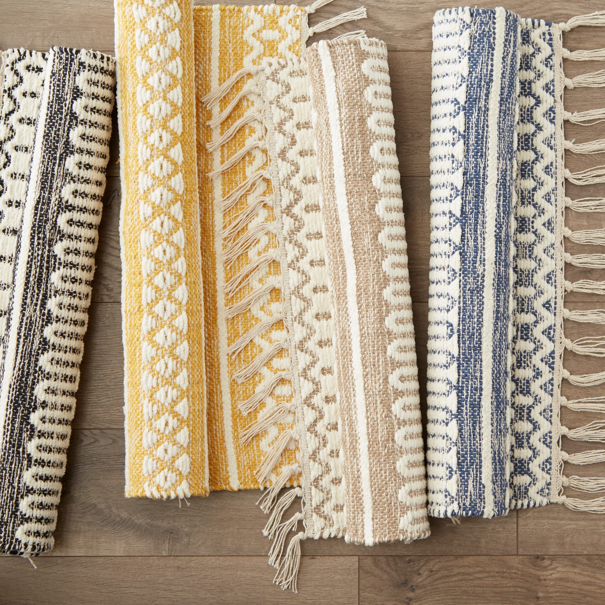 DII Textured Woven Rug Collection Hand-Loomed Shag Printed, 2x3 Ft, Chenille Stripe Stone