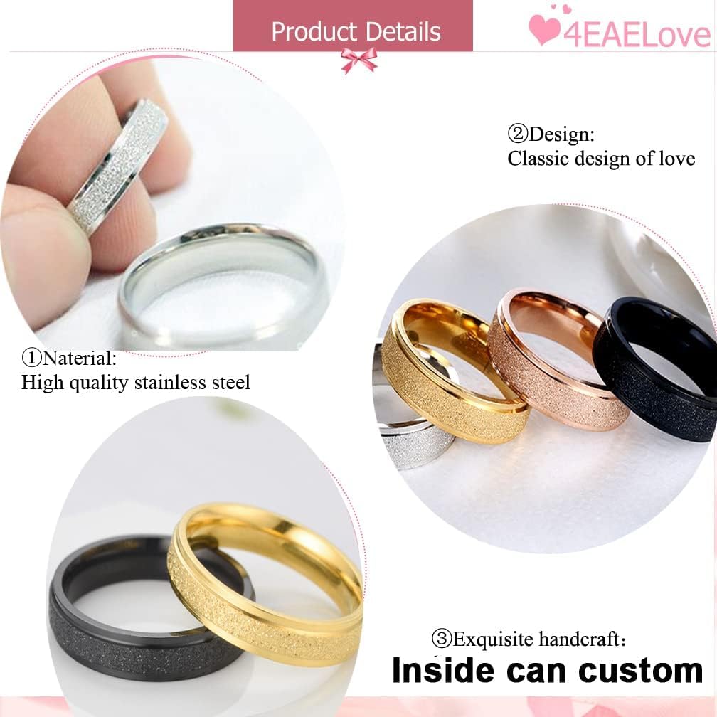 4EAELove Customize Crown Couples Rings Her King His Queen Promise Ring Inside Can Engraved Band Rings Wedding Rings Titanium Stainless Steel 8mm 6mm 6-13#