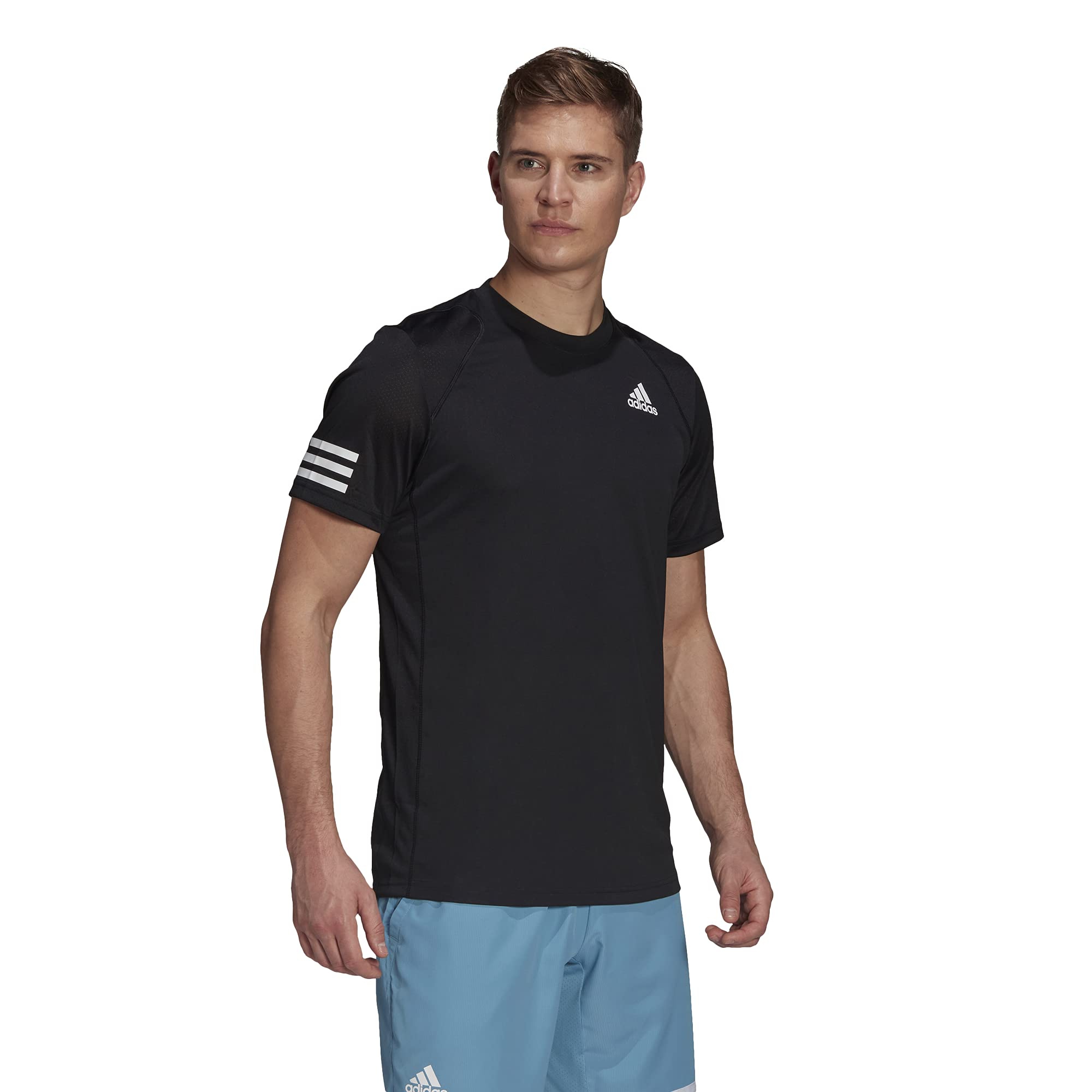 adidas Men's Club Tennis 3-Stripes Tee, Black/White, Medium