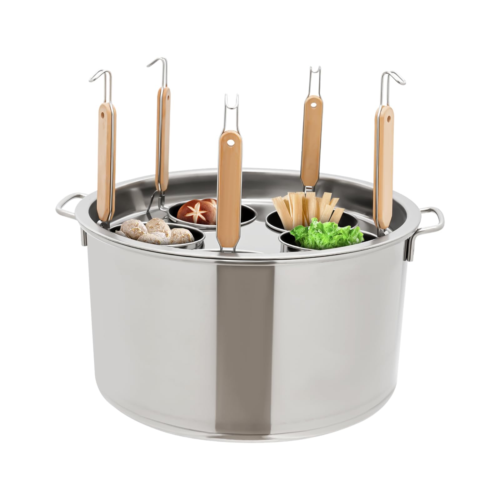 5 Holes Pasta Cooker Insert Set Stainless Steel Pasta Pot with Strainer Basket 37L/39QT Pasta Pot with 5 Strainer Insert Pasta Cooking Cookware for Noodles Dumplings Pasta Kitchen Restaurant