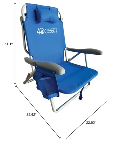 4Ocean Lay Flat Backpack Beach Chair | 250 lb Capacity | Foldable and Transportable | Rust-Proof Aluminum Frame | Reclining Positions | Cup and Cell Phone Holder | Cooler Pouch