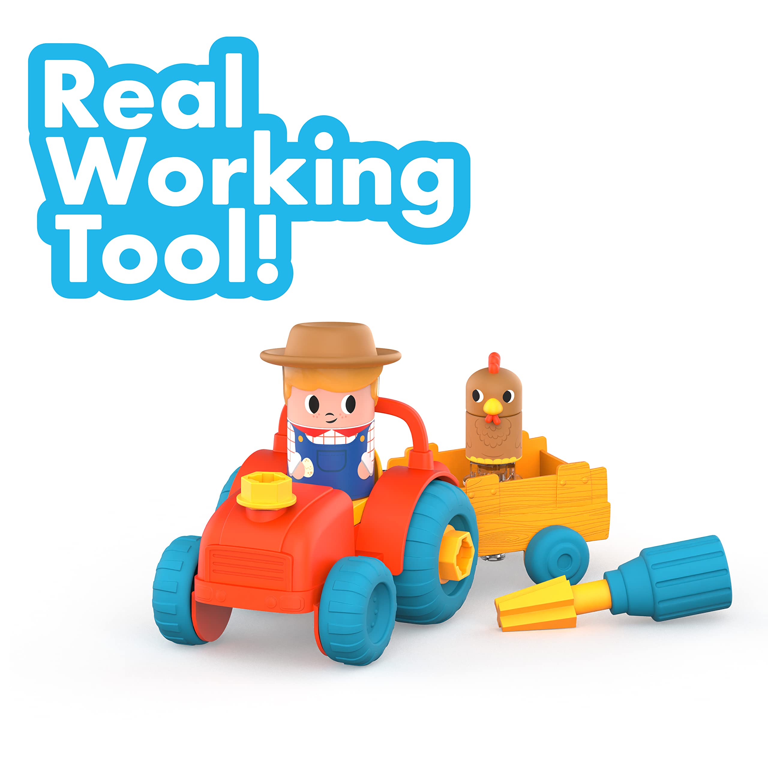 Educational Insights Design & Drill Bolt Buddies Tractor Take Apart Toy with Screwdriver Tool, Preschool STEM Toy, Gift For Boys & Girls, Ages 3+