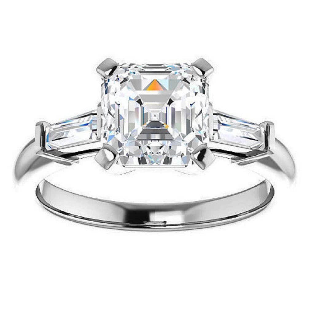 925 Silver, 10K/14K/18K Solid Gold Moissanite Engagement Ring, 3 CT Asscher Cut Handmade Solitaire Ring, Wedding Ring for Women/Her Anniversary Propose Gifts, VVS1 Colorless (925 Silver (White Gold Plated))