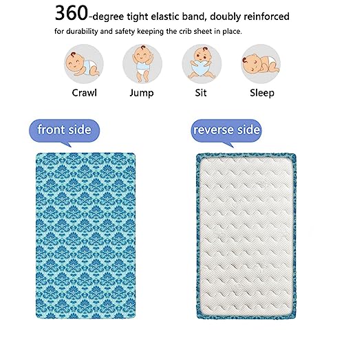 Damask Themed Fitted Crib Sheet,Standard Crib Mattress Fitted Sheet Soft Toddler Mattress Sheet Fitted - Baby Crib Sheets for Girl or Boy,28β x52β,Seafoam Blue