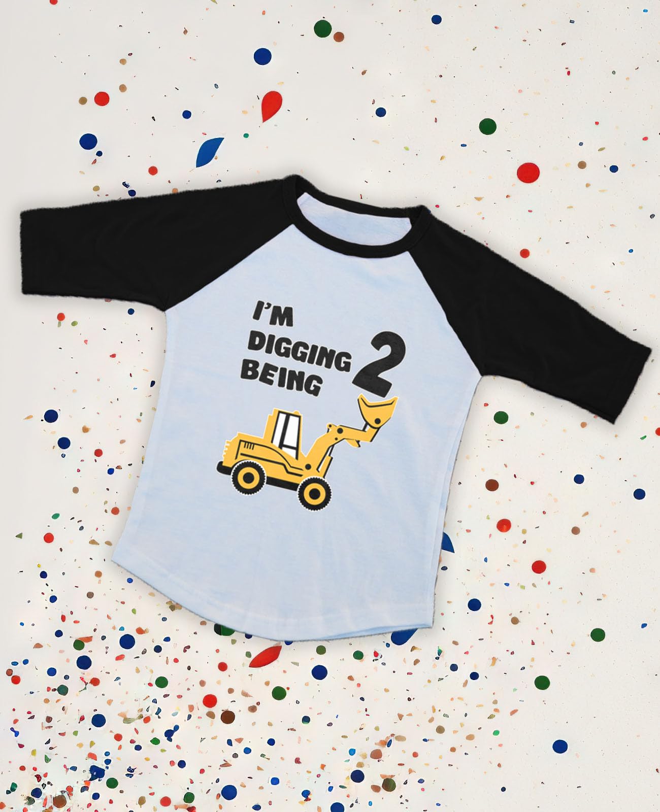 Construction I'm Digging Being 2 2nd Birthday Shirt Boy Construction Kids Raglan T-Shirt 2T Black/White
