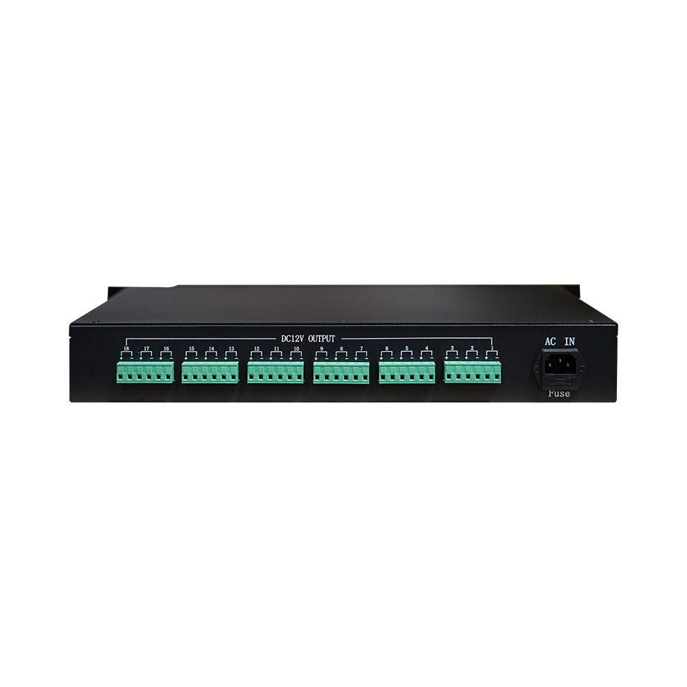 HDView CCTV Distributed Power Supply Box for Security Camera, PTC Resetable Fuse [no Fuse Burn], Rack Mount (18 Ports 20Amp, 12V DC Power)