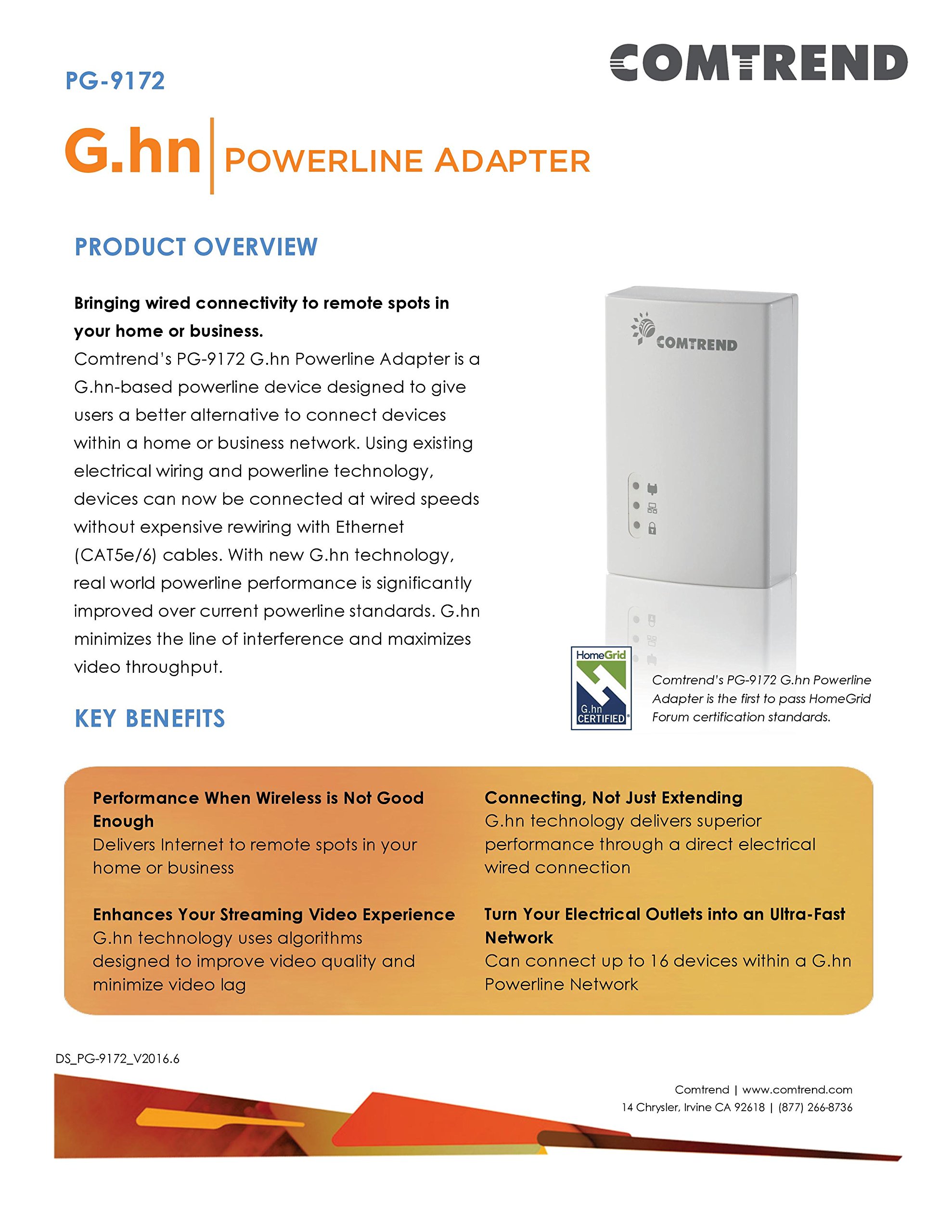 Comtrend G.hn 1.2 Gbps Powerline with WiFi Combo Kit PG-9172+PG-9171nKIT