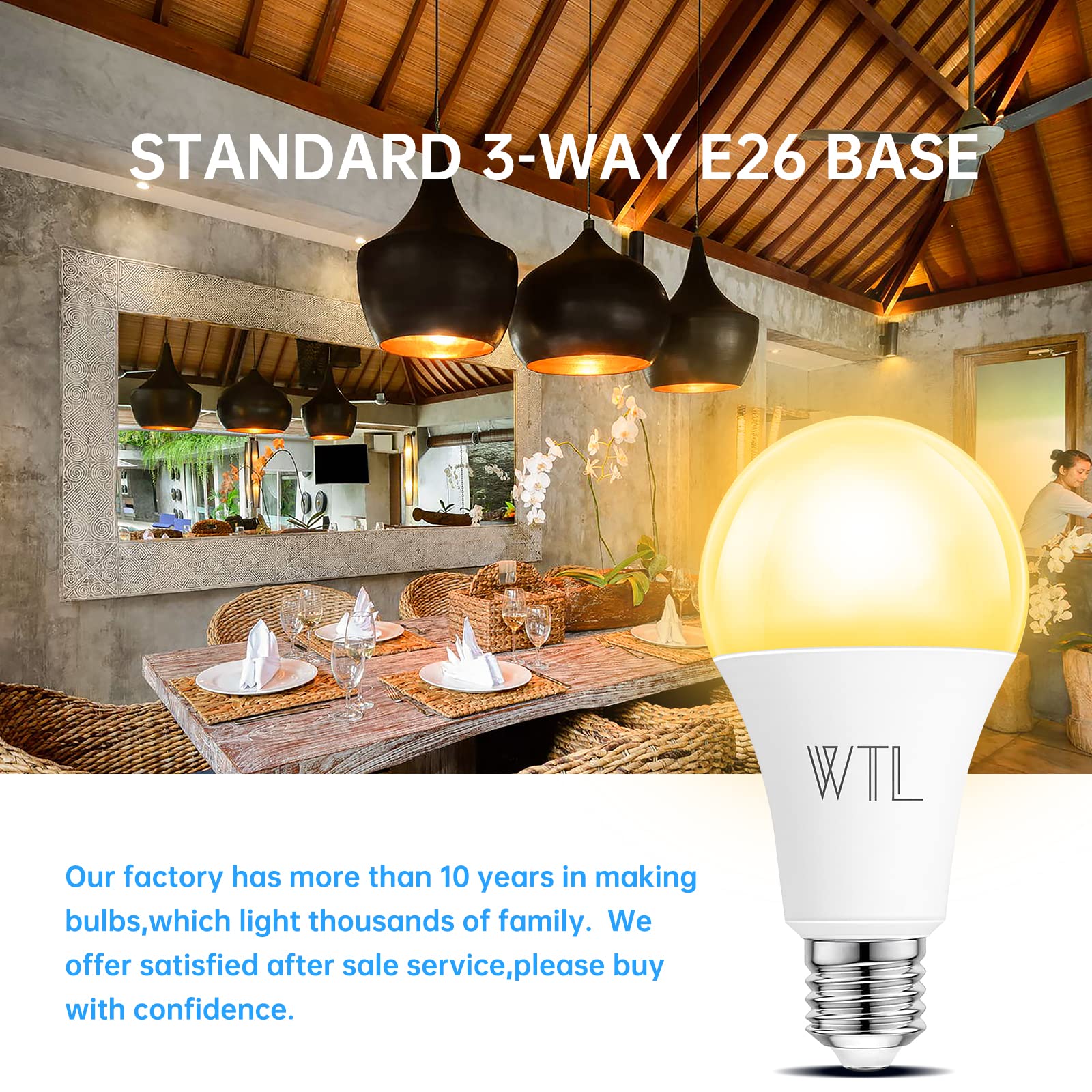 3 Way LED Light Bulbs 50 100 150W Equivalent A21,Three Way Light Bulb 5000K Daylight 6W/14W/20W,E26 Base,for Living Room,No Flicker,2 Pack