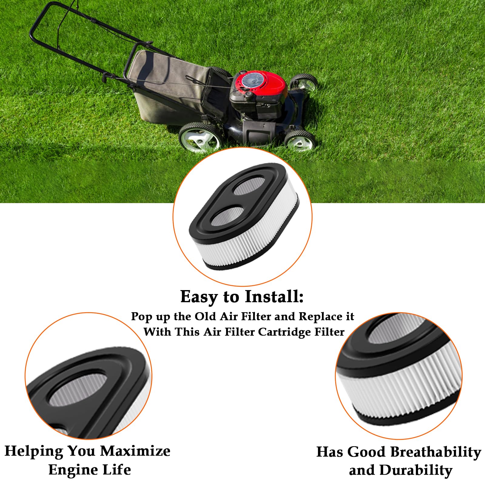 4PC Air Filter Fits 593260 798452 Series Mower Filter Element, HONSNKS Mower Air Filter Replacement for 550E 550EX 500EX 625EX 675EXI