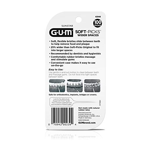 GUM Soft-Picks Wider Space, Easy to Use Dental Picks for Teeth Cleaning and Gum Health, with Convenient Carry Case, Dentist Recommended Dental Picks, 100ct