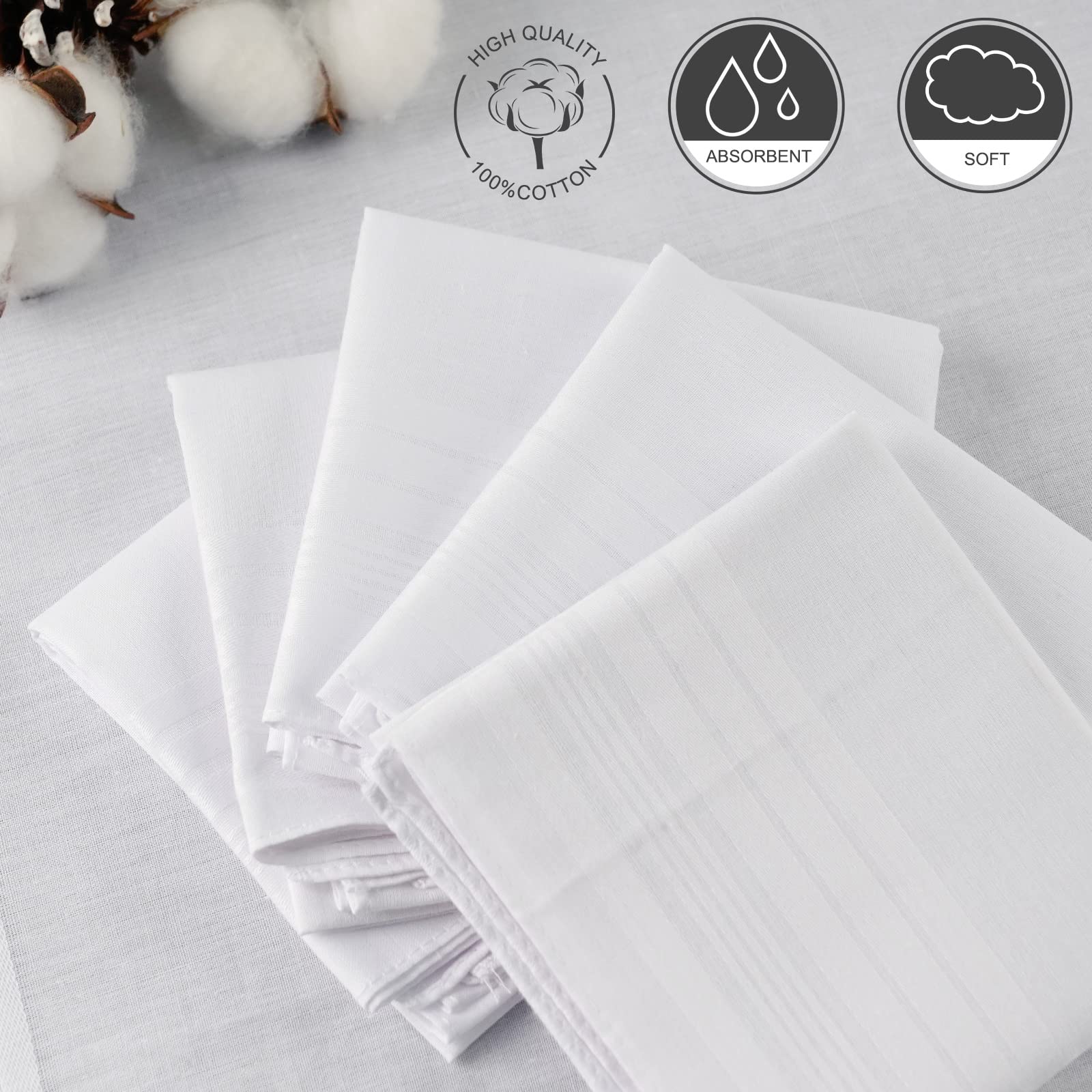 6 Packs Men’s White Pure Cotton Basic Handkerchief Hankies, Pocket Square