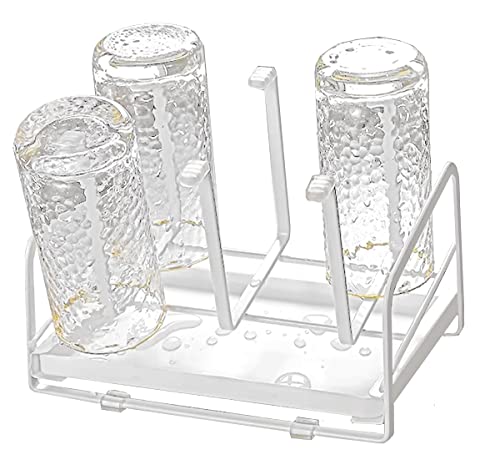YEAVS Cup Drying Rack with Drain Tray, Bottle Drying Rack Stand with 6 Hooks, Mug Organizer (White)