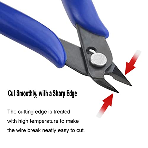 Asande 5Pcs Side Cutters Flush with Spring,Small Wire Cutters for Jewelry Making,Precision Wire Snips,Side Cutting Pliers,Zip Tie Cutter (Blue-5 Inches) Blue-5pcs