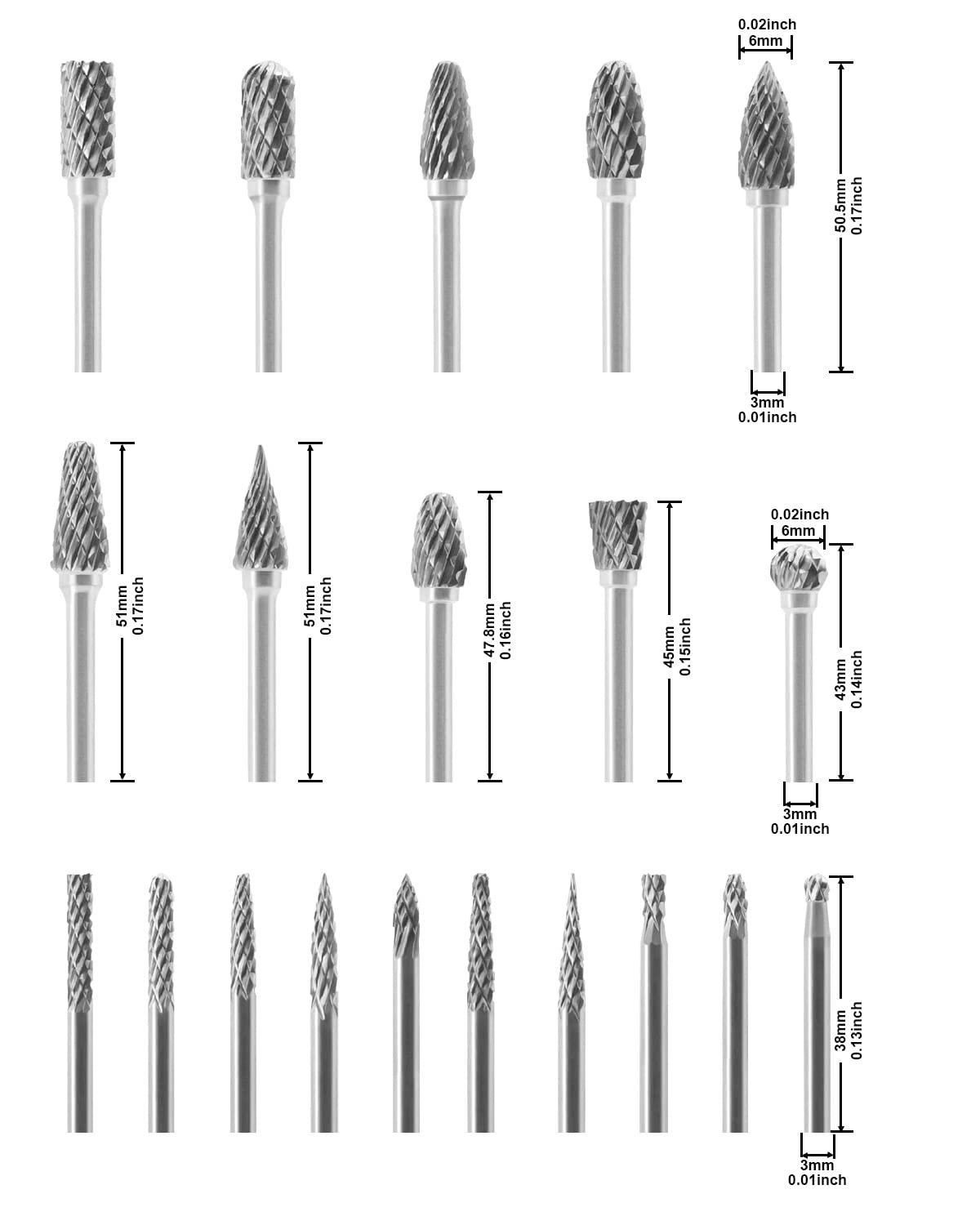 AKCIAON Carbide Burr Set 20PC Rotary Grinder Burr Bits,1/8" Shank Die Grinder Bits,Professional Tungsten Double Cutting Burrs Compatible with Dremel Carbide Bits for Metal Carving Grinding Engravingā¦