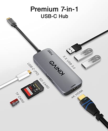 Kinivo 710UC USB C Hub (7 Port USB-C Adapter- 3 USB 3.0-5Gbps Data, 4K HDMI, 100W PD, SD, TF Card Reader) - Compatible with MacBook Pro Air (Thunderbolt 3), iPad Pro, Chromebook, XPS, Samsung