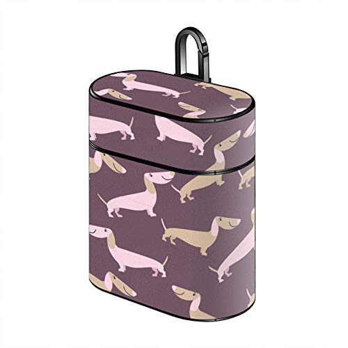 Luxury PU Leather Stand Protective Shockproof Cover Case Compatible with AirPods 1 & New Airpods 2 - Pinky Dachshund Pattern