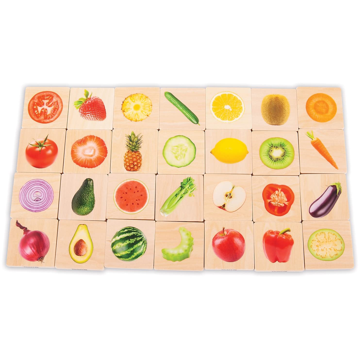 TickiT Wooden Fruit & Vegetable Match - Set of 28 - Real Pictures - Food Identification and Cognition Puzzle for Toddlers