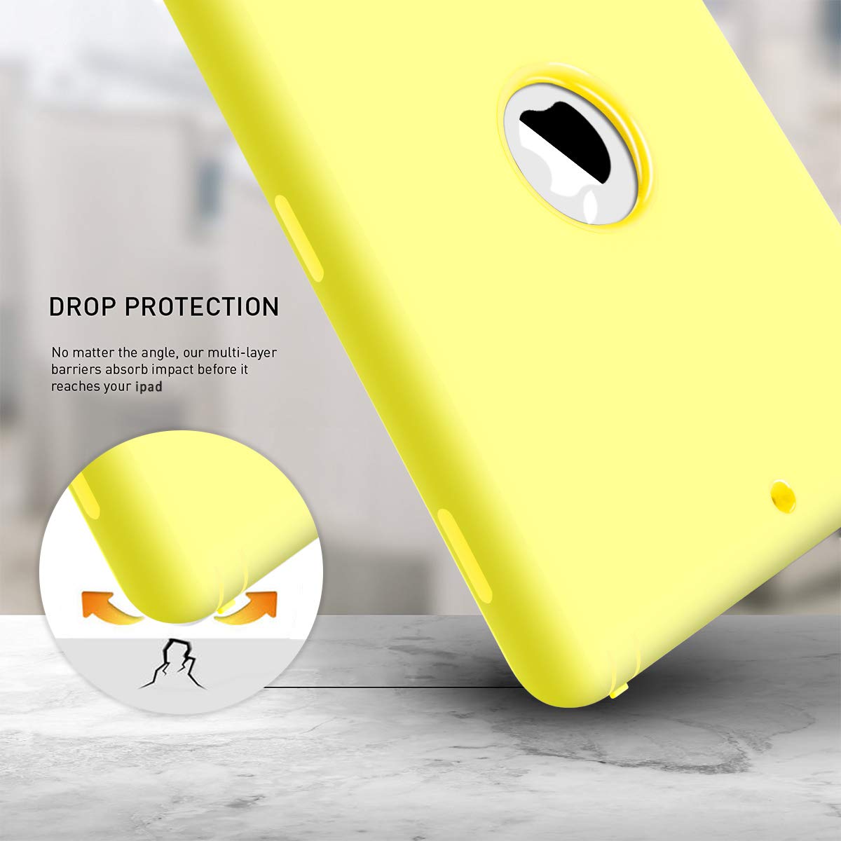 Hocase Compatible with iPad 5th/6th Generation Case, High-Impact Shock Absorbent Dual Layer Silicone+Hard PC Bumper Protective Case - Bright Yellow