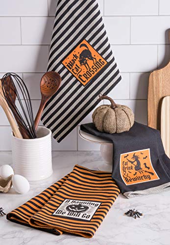DII Happy Halloween Dishtowel Collection Embellished Cotton Kitchen Hand Towel Set, 18x28, Happy Haunting, 3 Count