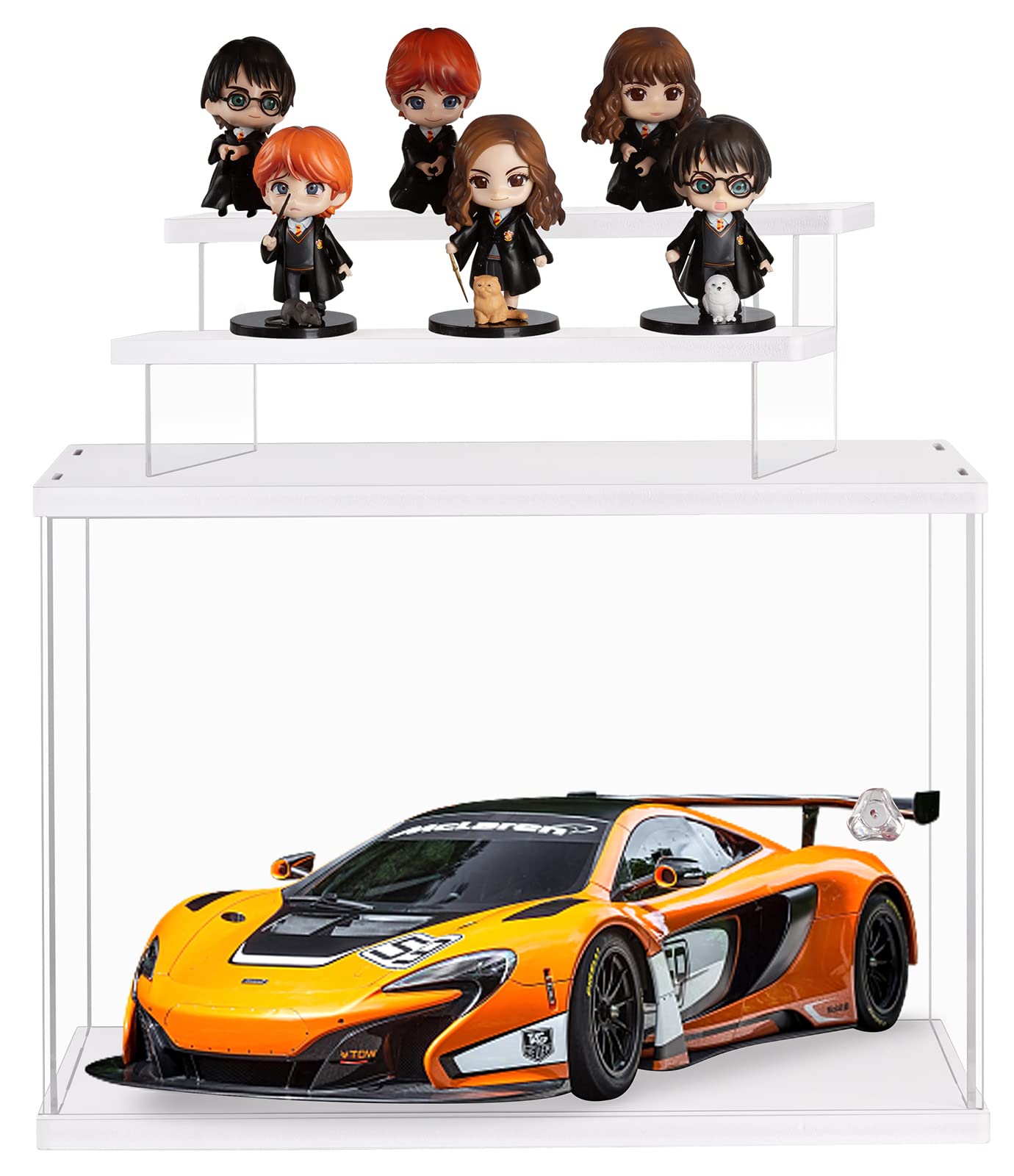 Acrylic Display Case, Clear Display Storage Box Countertop Cube, 3 Tiers with 2 Removable Ladder Shelves Dustproof Protection Showcase for Action Figures, Any Toys, Collectibles - 12.4x7x8.6in