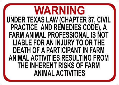 Warning Sign Texas Farm Professional Liability Sign Chapter 87 Civil Practice Code Safety Sign 8x12 inches