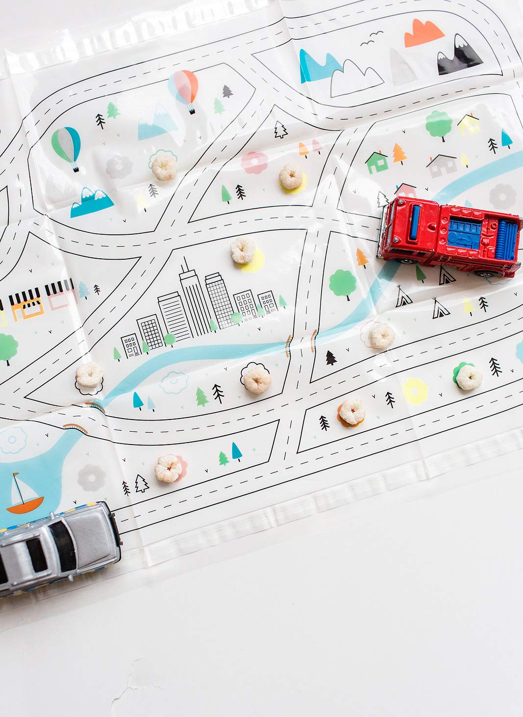 Disposable Placemats for Baby Toddlers Kids, Table Topper Disposable Placemats - Biodegradable BPA-Free Premium Super Sticky Stick-on Place Mats - Roadmap by Mini Explorers (60 Count)
