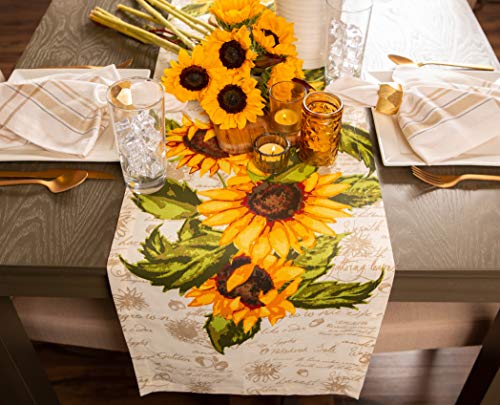 DII Table Top Décor Collection Spring & Summer Table Runner, 14x72, Rustic Sunflowers Print