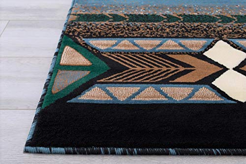 Handcraft Rugs - Navy Blue, Brown and Green, Modern Contemporary Southwestern, Native American Style Area Rug (Approximately 8 by 10)
