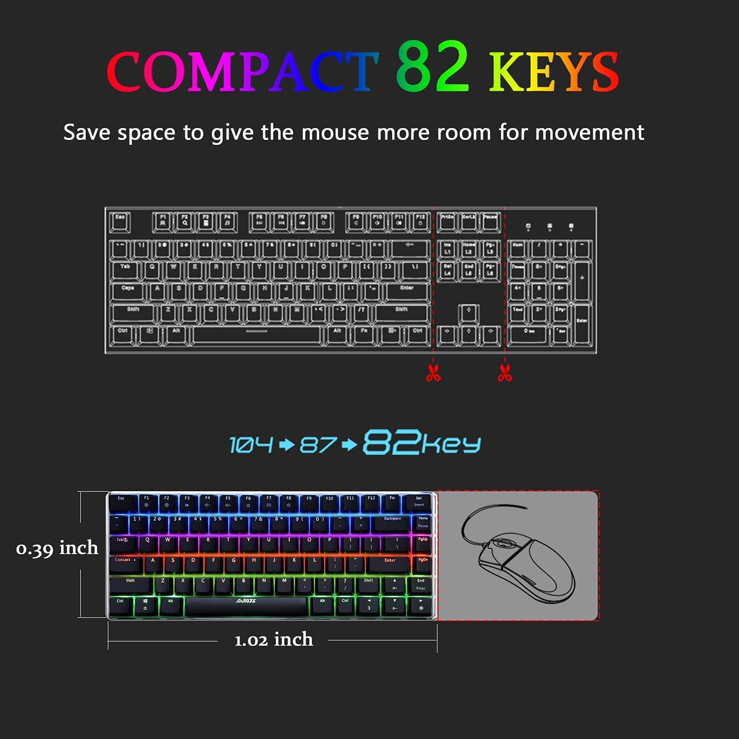 LexonElec AK33 RGB Mechanical Gaming Keyboard,82 Keys Mini Compact Computer Keyboard,20 LED Backlit Black Switch Waterproof Ergonomic Keyboard for PC Laptop Mac,Xbox,PS4,PS5(Black RGB)