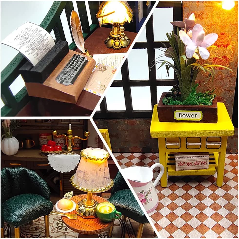 CUTEBEE Dollhouse Miniature with Furniture, DIY Dollhouse Kit Plus Dust Proof and Music Movement, 1:24 Scale Creative Room for Valentine's Day Gift Idea(Dream Building Pavilion)