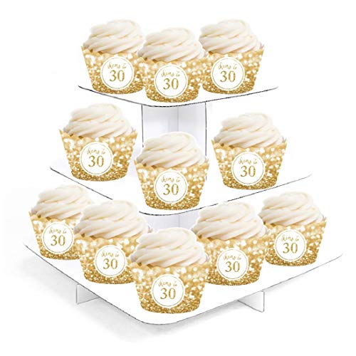 Andaz Press Glitzy Faux Gold Glitter Cupcake Wrapper Decorations, Cheers to 30 Years, 30th Birthday or Anniversary, 24-Pack, Not Real Glitter