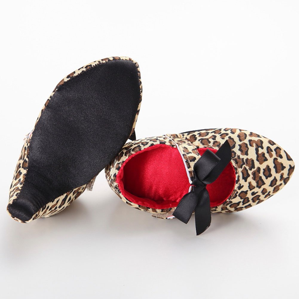Newborn Baby Girls Shoes Bowknot Soft Sole Crib Shoes (0-6 M, Leopard)