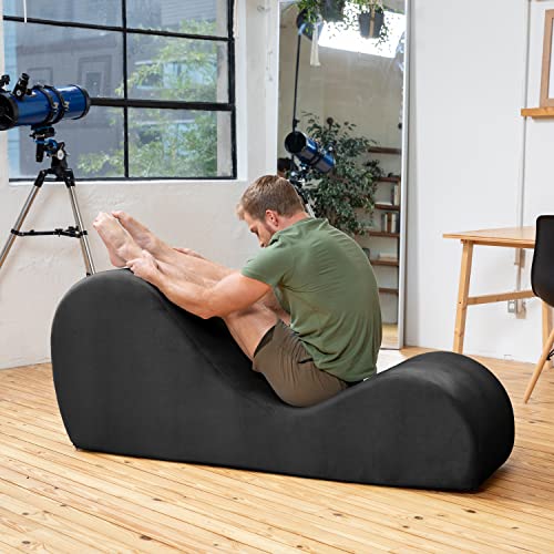 Avana Sleek Chaise Lounge for Yoga-Made in The USA-for Stretching, Relaxation, Exercise & More, 60D x 18W x 26H Inch, Black