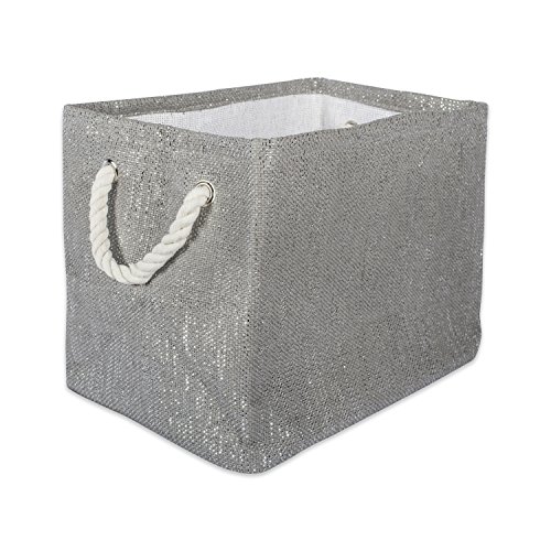 DII Woven Paper Storage Bin, Metallic Lurex, Gray, Medium Rectangle
