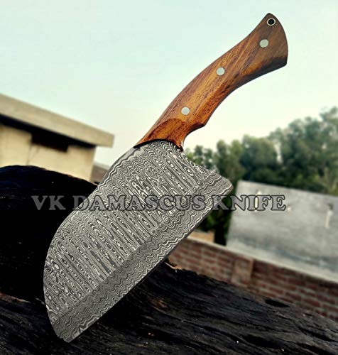 Handmade Damascus Cleaver Chopper Serbian chef knife kitchen knife fixed blade Knife 11.5 Inches with sheath VK5518