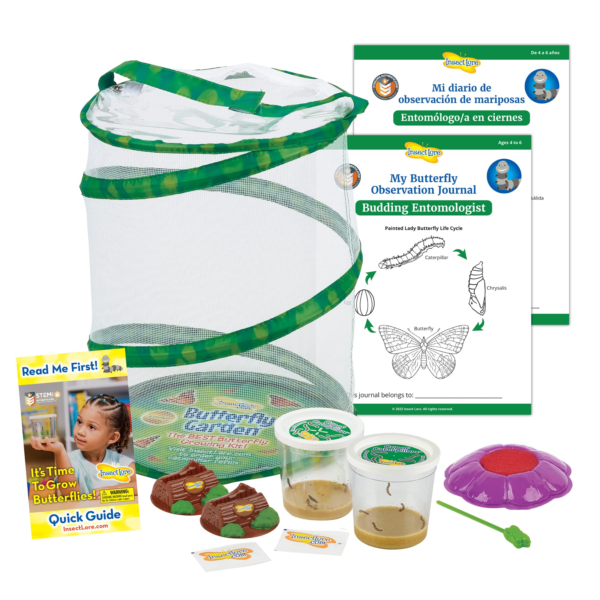 Butterfly Garden with Two Live Cups of Caterpillars - Includes Both English and Spanish Butterfly STEM Activity Journals