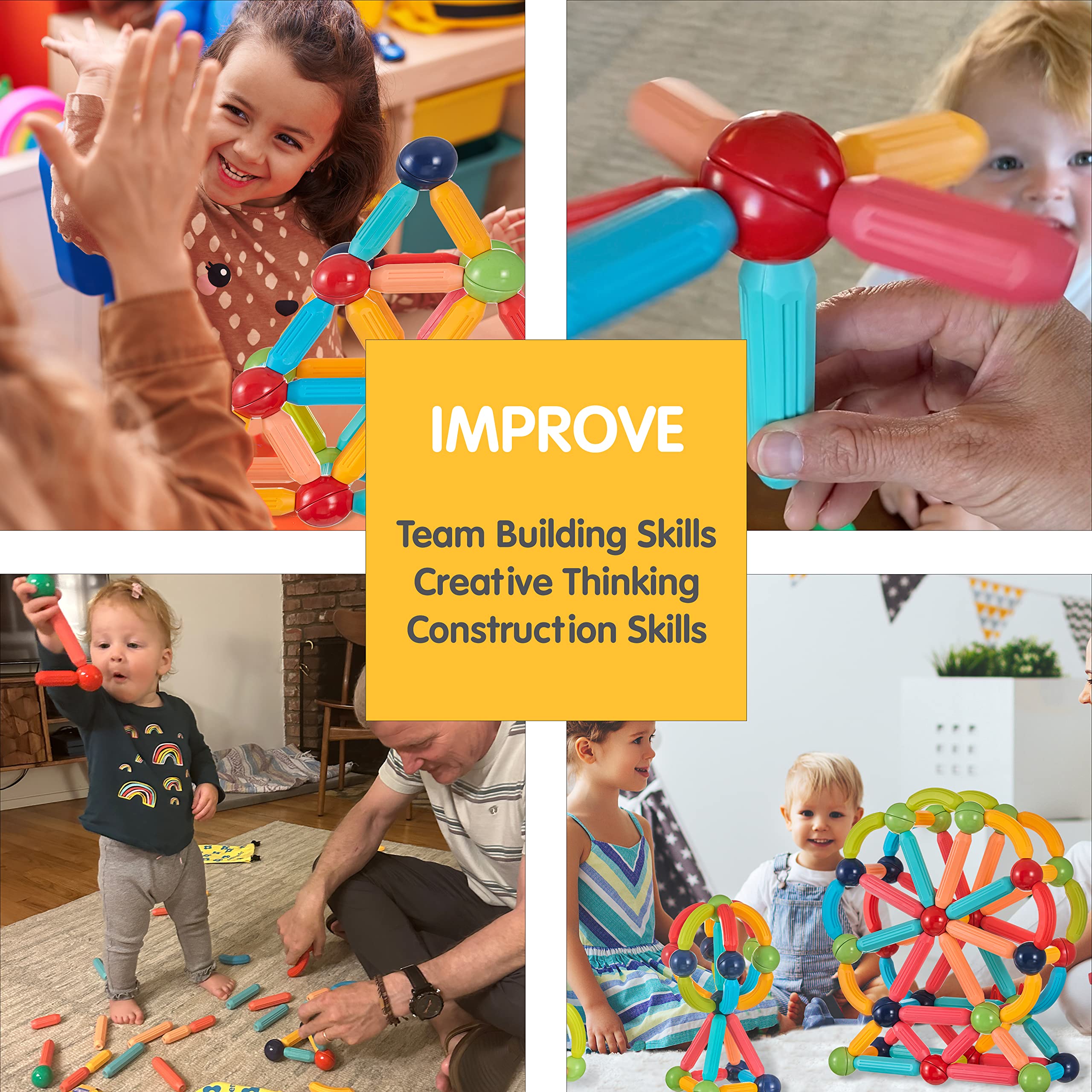 BrainSpark 64PCS DigitBuilders, Fun & Educational Magnetic Building Sticks and Balls for Kids STEM Learning, Montessori Preschool Toys