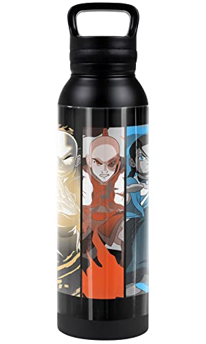 Avatar The Last Airbender OFFICIAL Triple Bender 24 oz Insulated Canteen Water Bottle, Leak Resistant, Vacuum Insulated Stainless Steel with Loop Cap